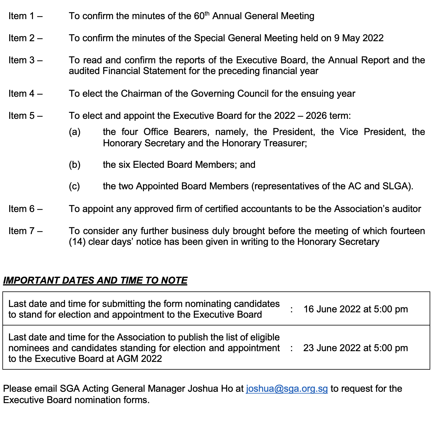 Website AGM Notice – SGA